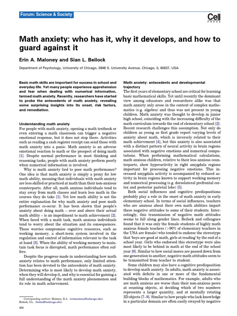 Math Anxiety | PDF | Anxiety | Working Memory