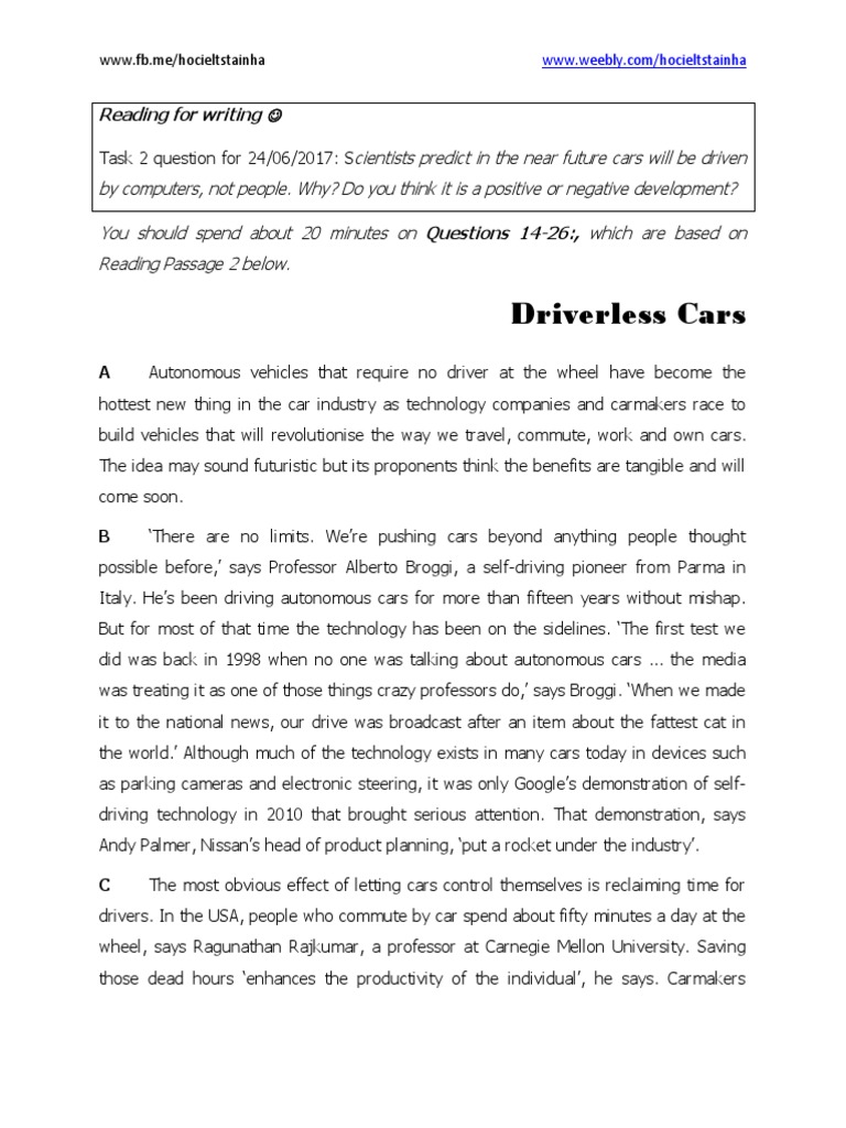 Reading Aids Writing - Driverless Cars | PDF | Autonomous Car | Car