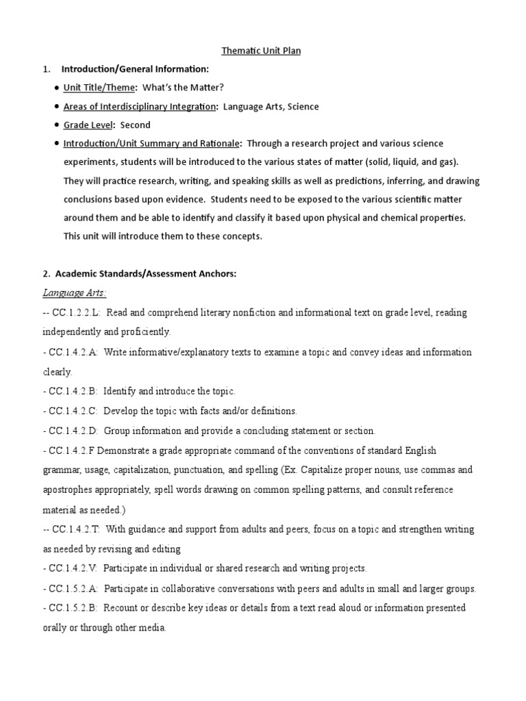 Second Grade Matter Unit Plan | PDF | Differentiated Instruction ...