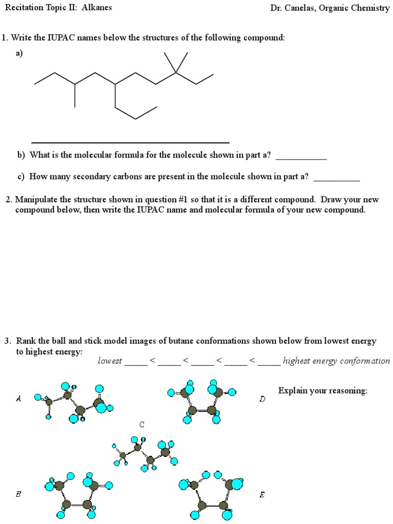Alkanes Practice Worksheet | PDF