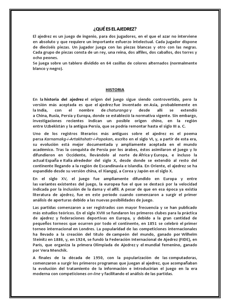 Qué Es El Ajedrez | PDF | Ajedrez | Juegos de mesa