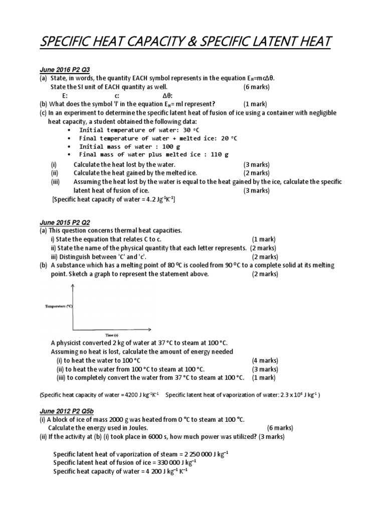 Determining Specific Heat Capacity, Latent Heat of Fusion and ...