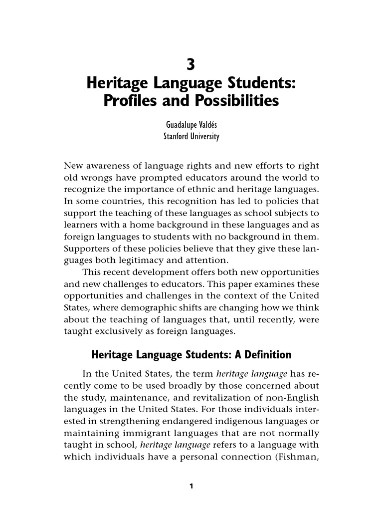 Understanding Heritage Language Students: Profiles, Challenges and ...