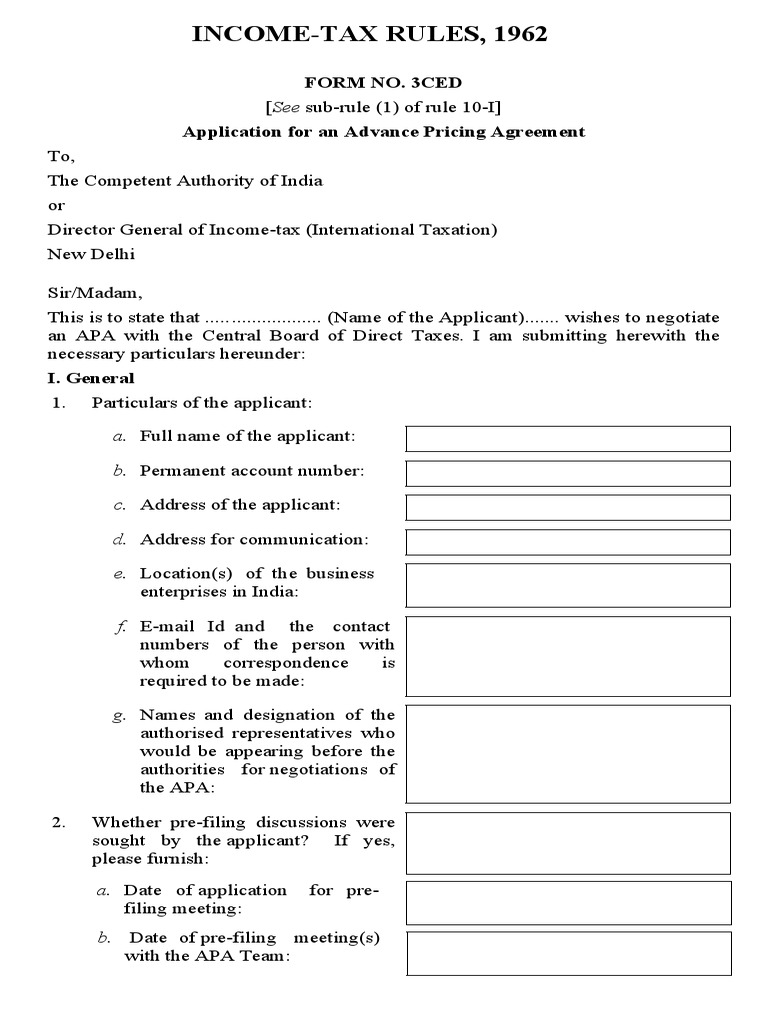 Form No. 3ced Application For An Advance Pricing Agreement | PDF ...