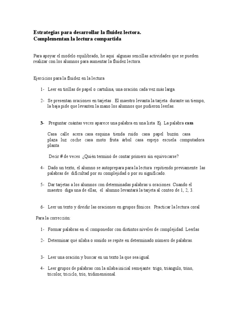Estrategias para Desarrollar La Fluidez Lectora | PDF | Lectura ...