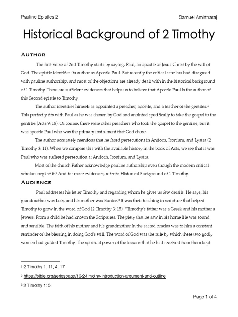 Historical Background of 2 Timothy | PDF | Saint Timothy | Paul The Apostle