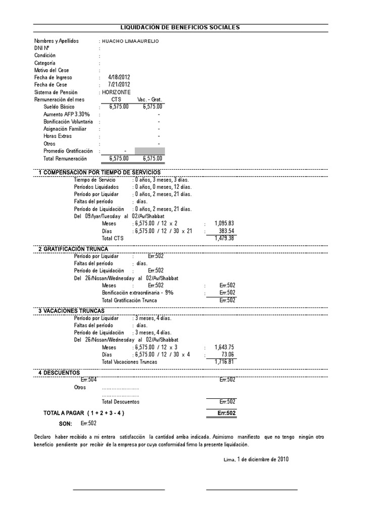 Liquidacion de Beneficios Sociales | PDF | Salario | Pensión