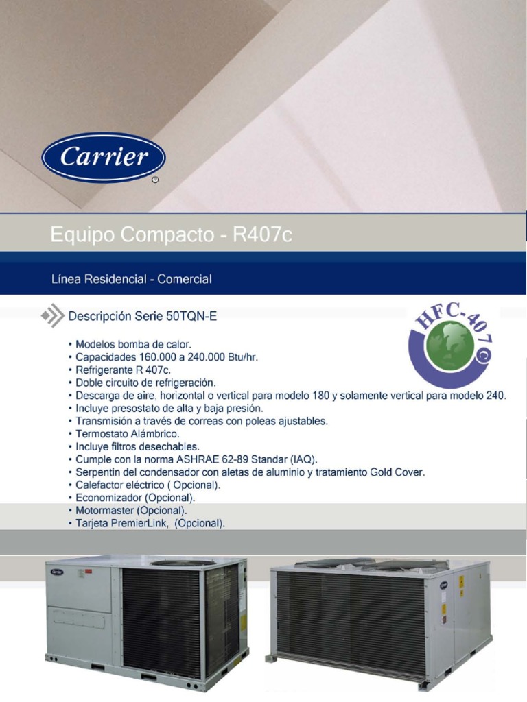 Compacto 50tqn-E Ficha Tecnica r407c Carrier | PDF