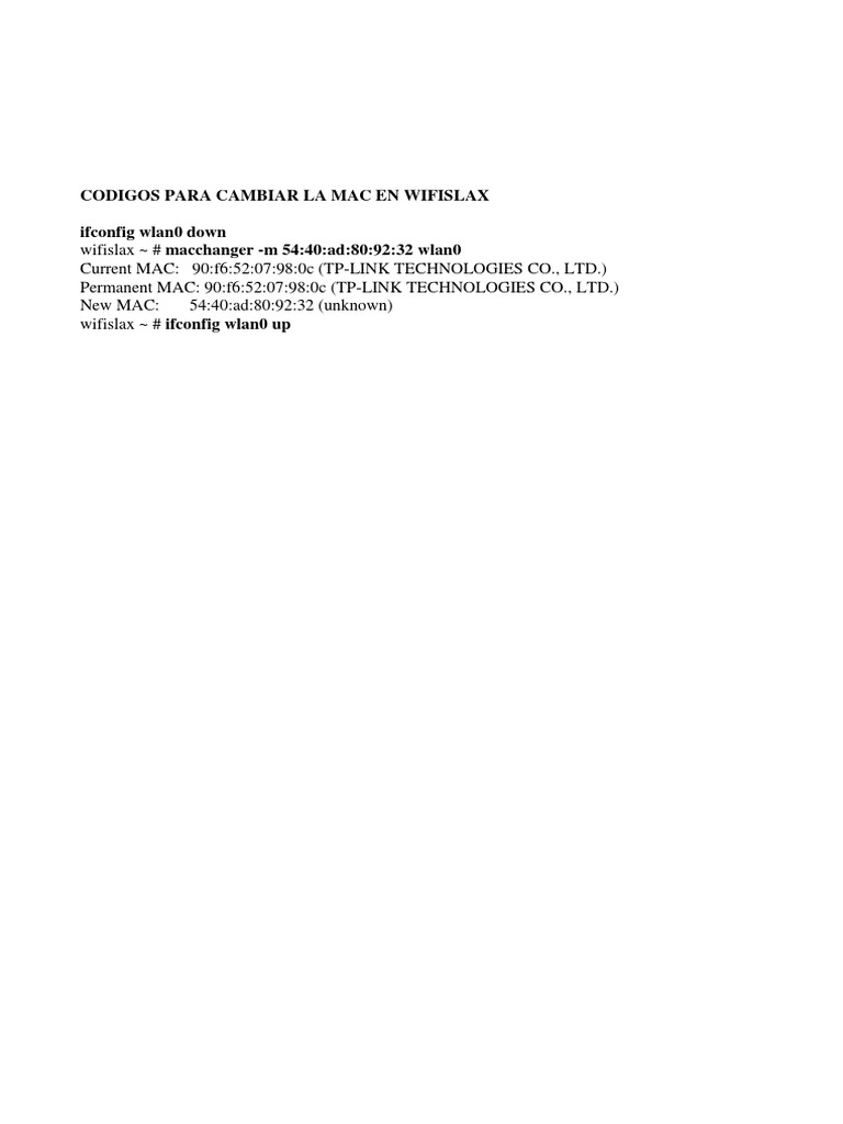 Cambiar MAC en Wifislax: Guía Rápida | PDF