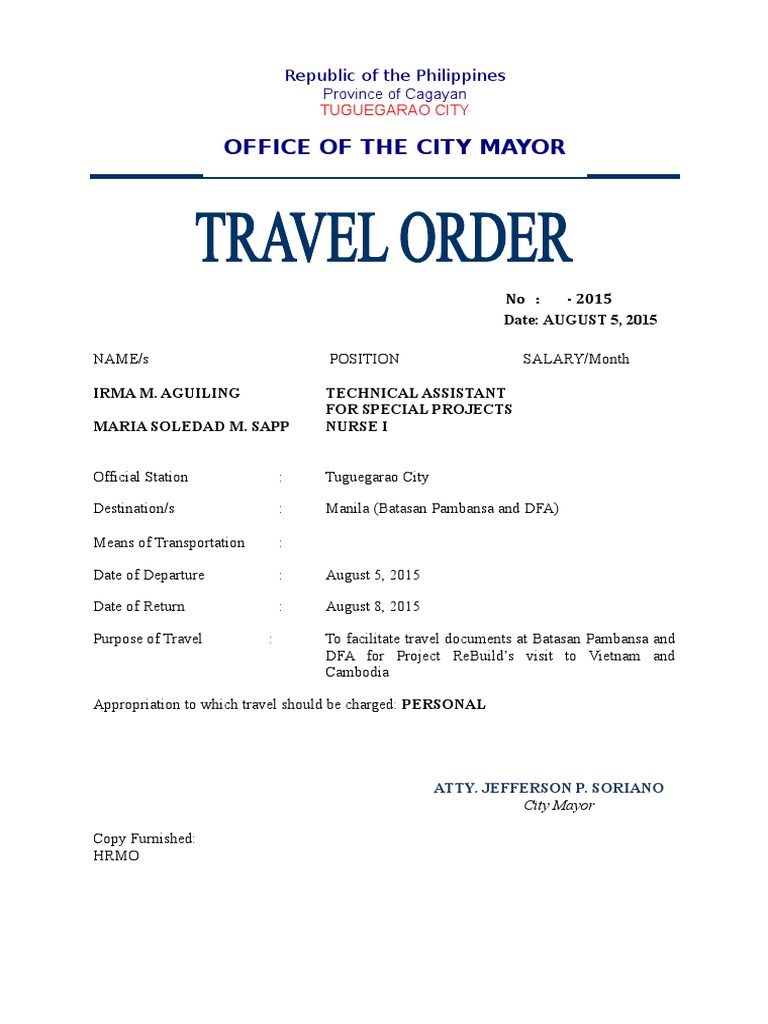 Travel Order | PDF | Government | Wellness
