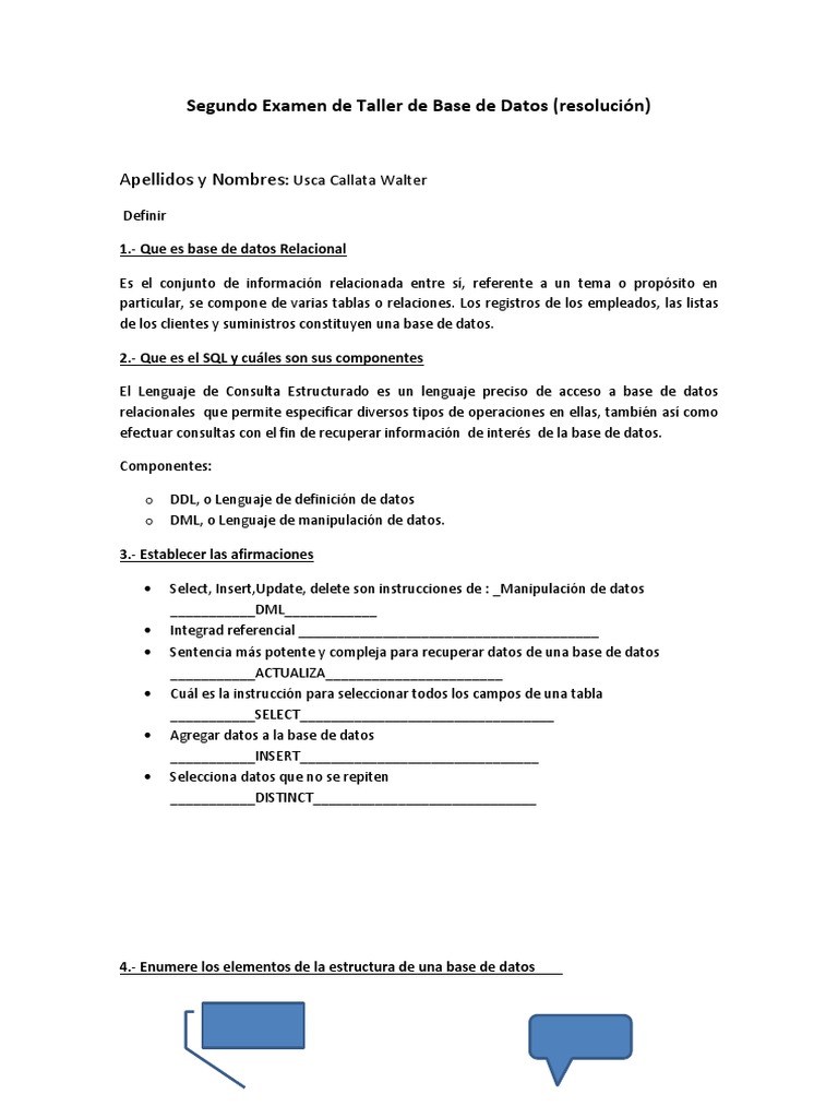 Segundo Examen de Taller de Base de Datos | PDF | SQL | Modelo de datos