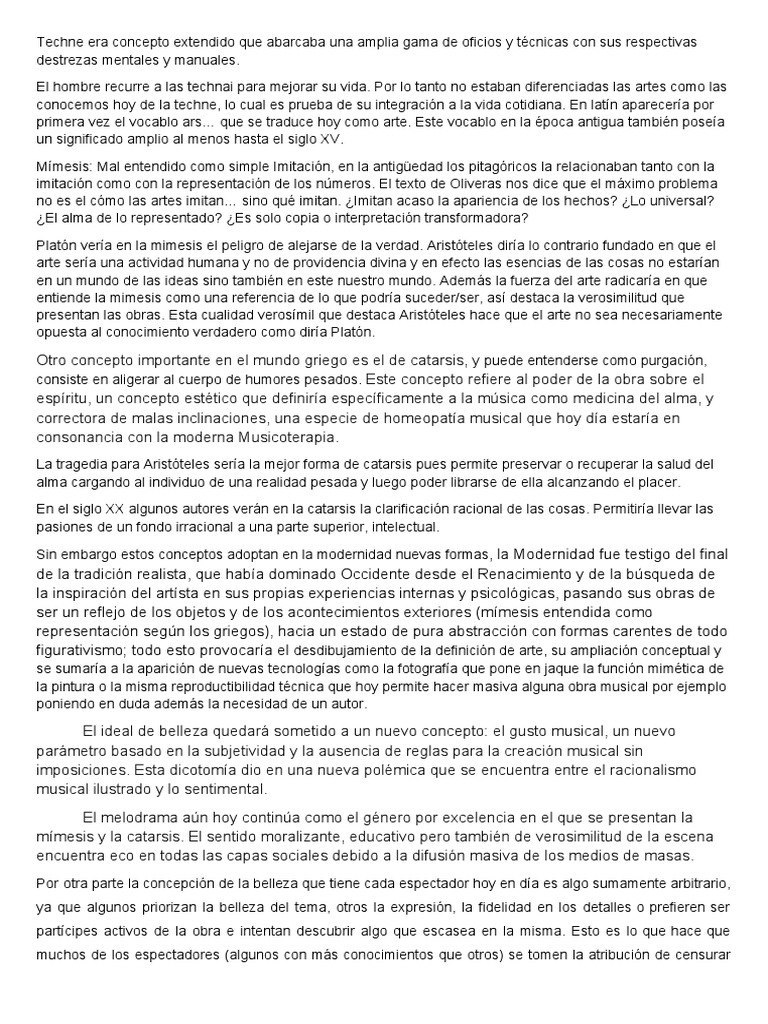 Teorias Del Arte Mimesis Catarsis y Techne o Tecné | PDF | Alma | Belleza