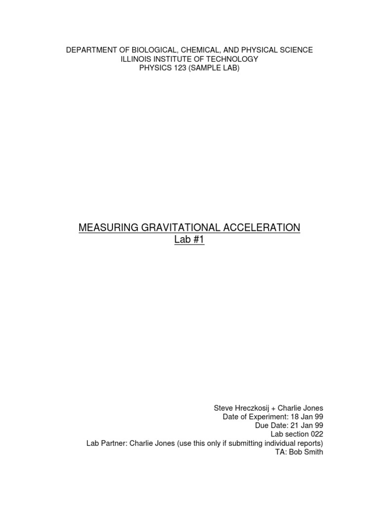Measuring Gravitational Acceleration Lab | PDF | Gravity | Acceleration