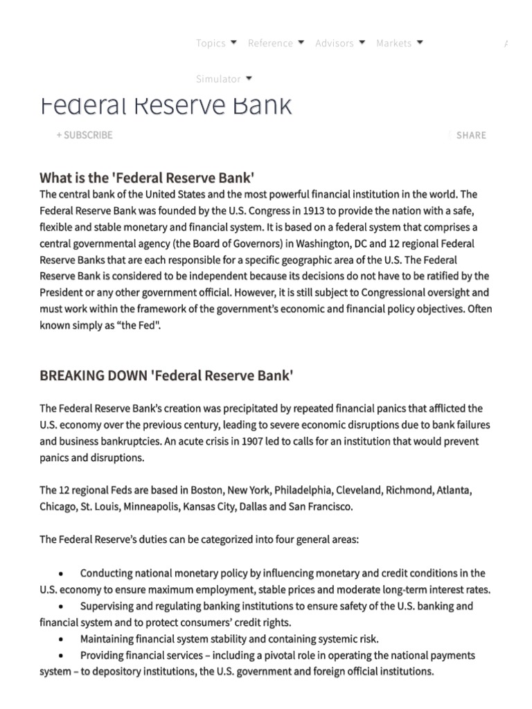 Federal Reserve Bank | PDF | Federal Reserve System | Central Banks