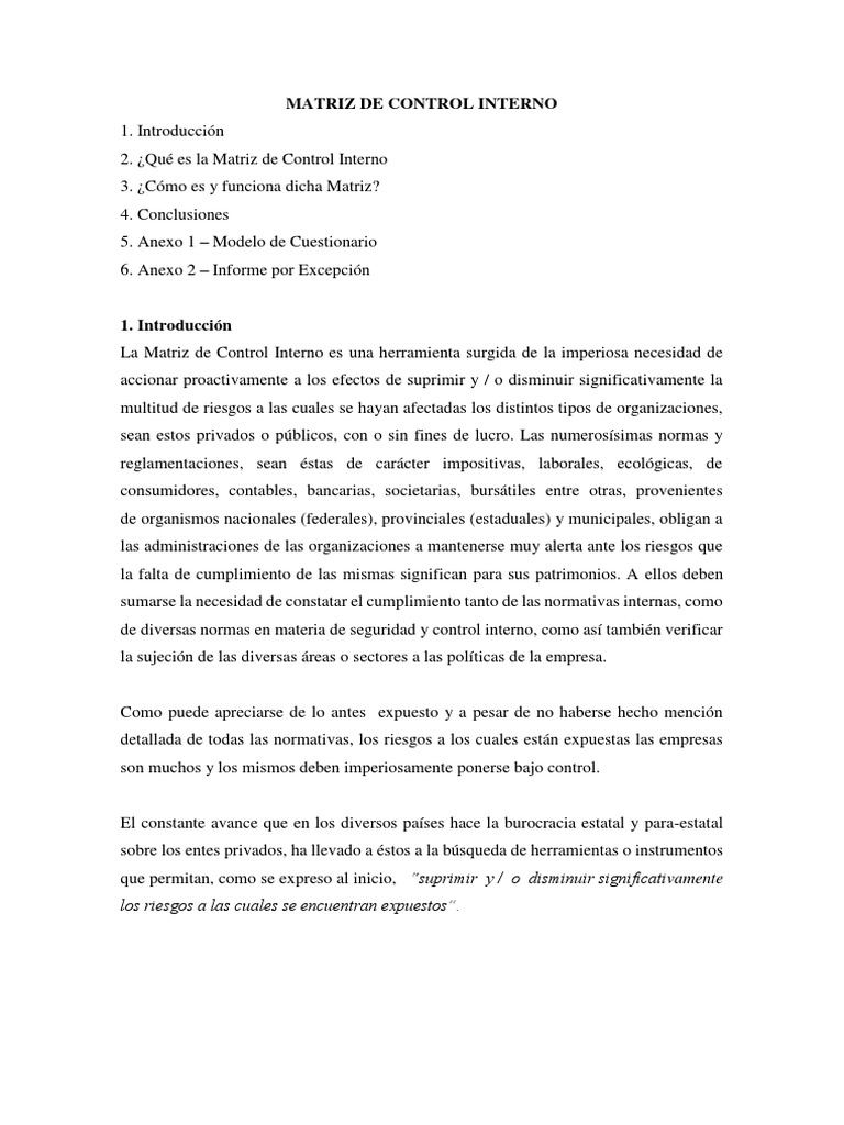 Matriz de Control Interno | PDF | Matriz (Matemáticas) | Calidad (comercial)