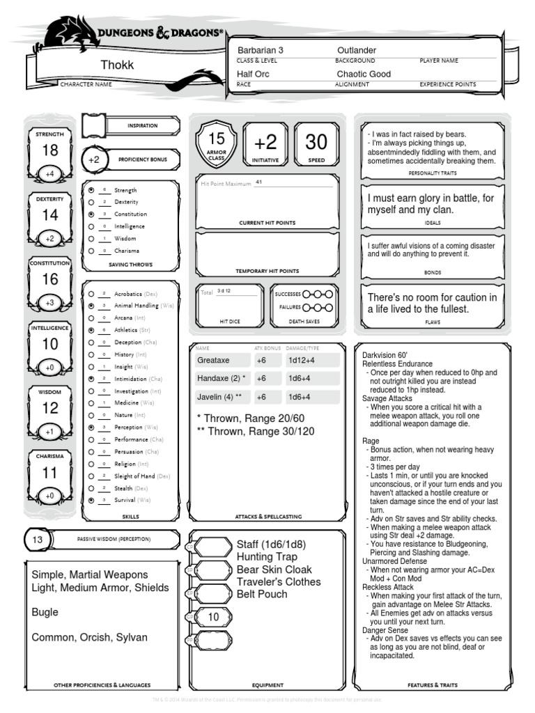 Half Orc Totem Barbarian 3 Role Playing Games Dungeons Dragons