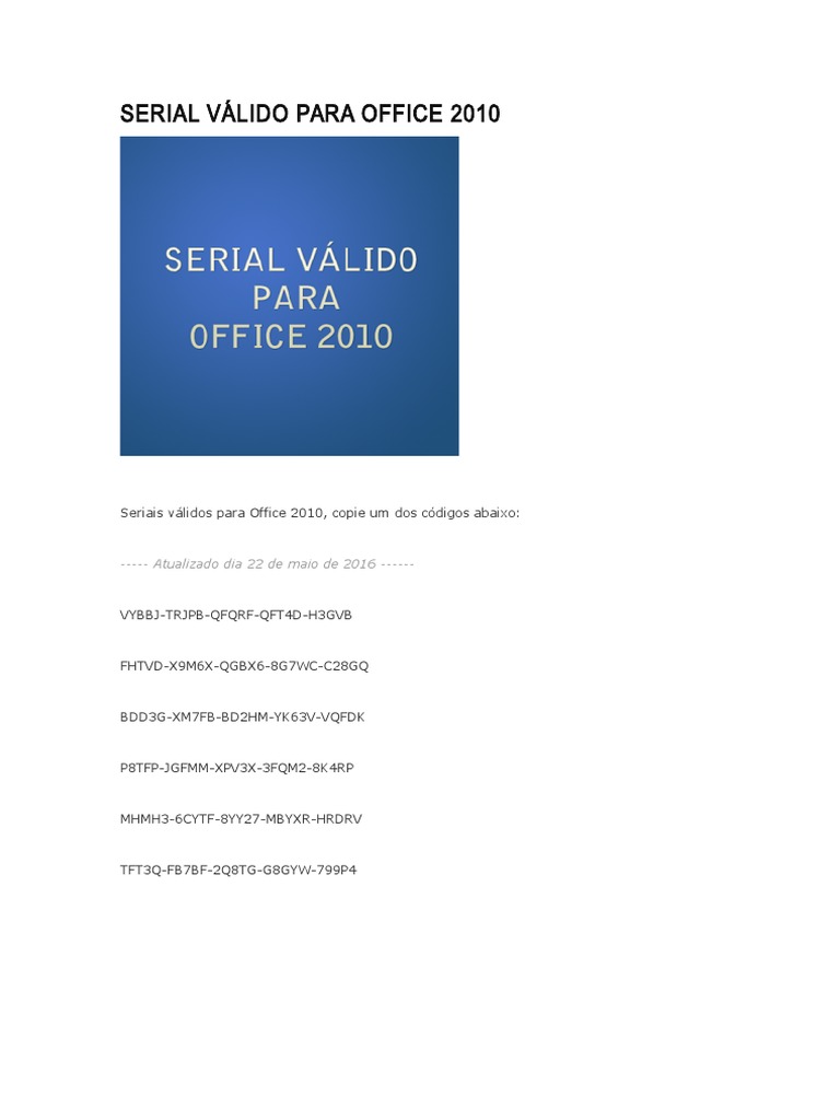 Serial Válido para Office 2010 | PDF