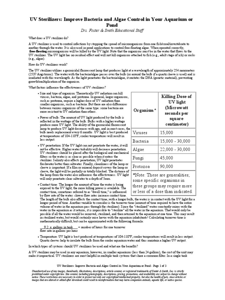 Uv Sterilizers Improve Bacteria and Algae Control in Your Aquarium or ...
