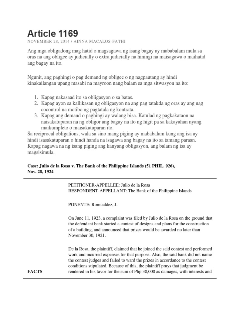 Article 1169 Lease Judgment Law 