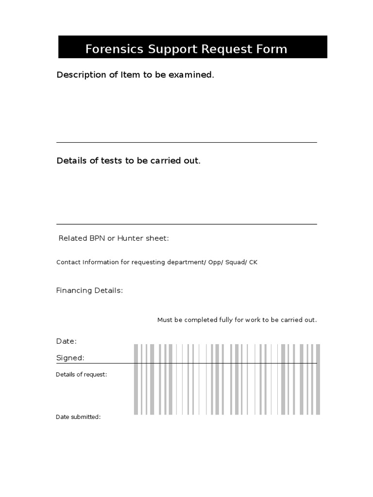 Forensics Support Request Form: Description of Item To Be Examined | PDF