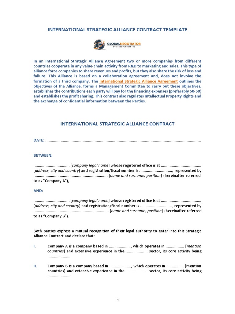 International Strategic Alliance Contract Sample Template | PDF ...
