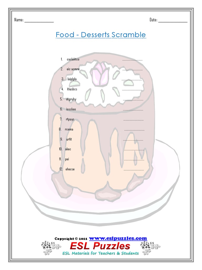 Food Desserts Word Scramble | PDF