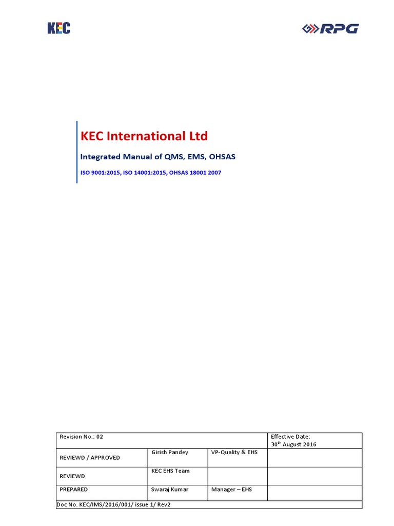 Ims Manual R1 1 Pdf Occupational Safety And Health Risk Management