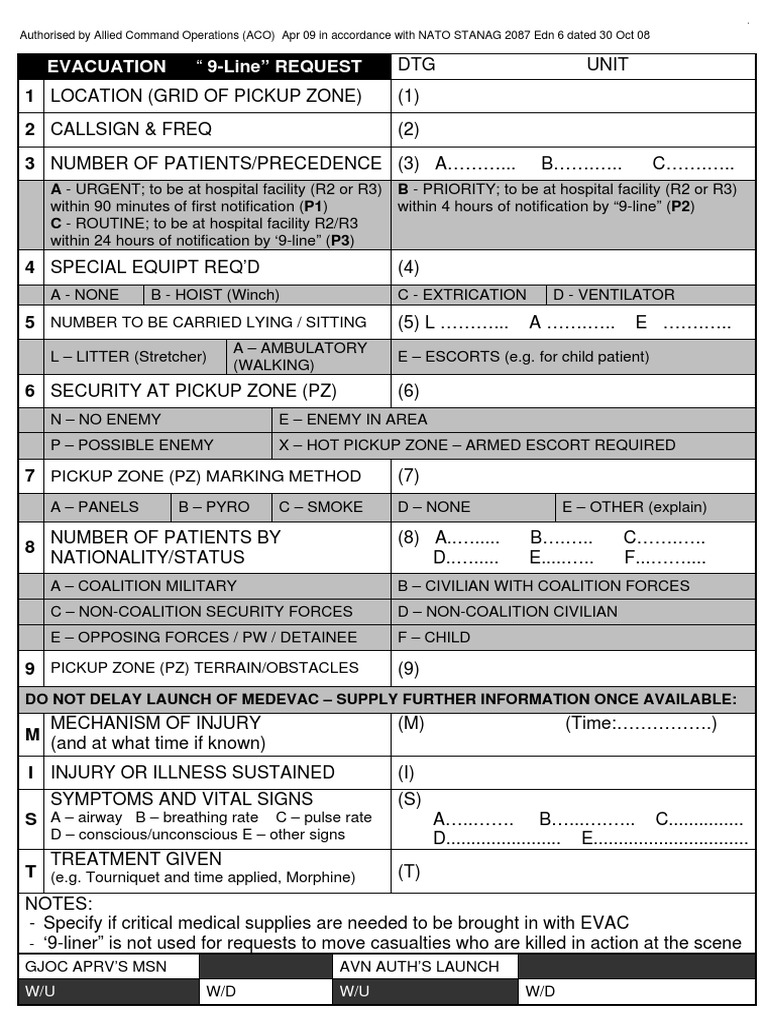 9-Line Medevac Request Guide | PDF | Violence