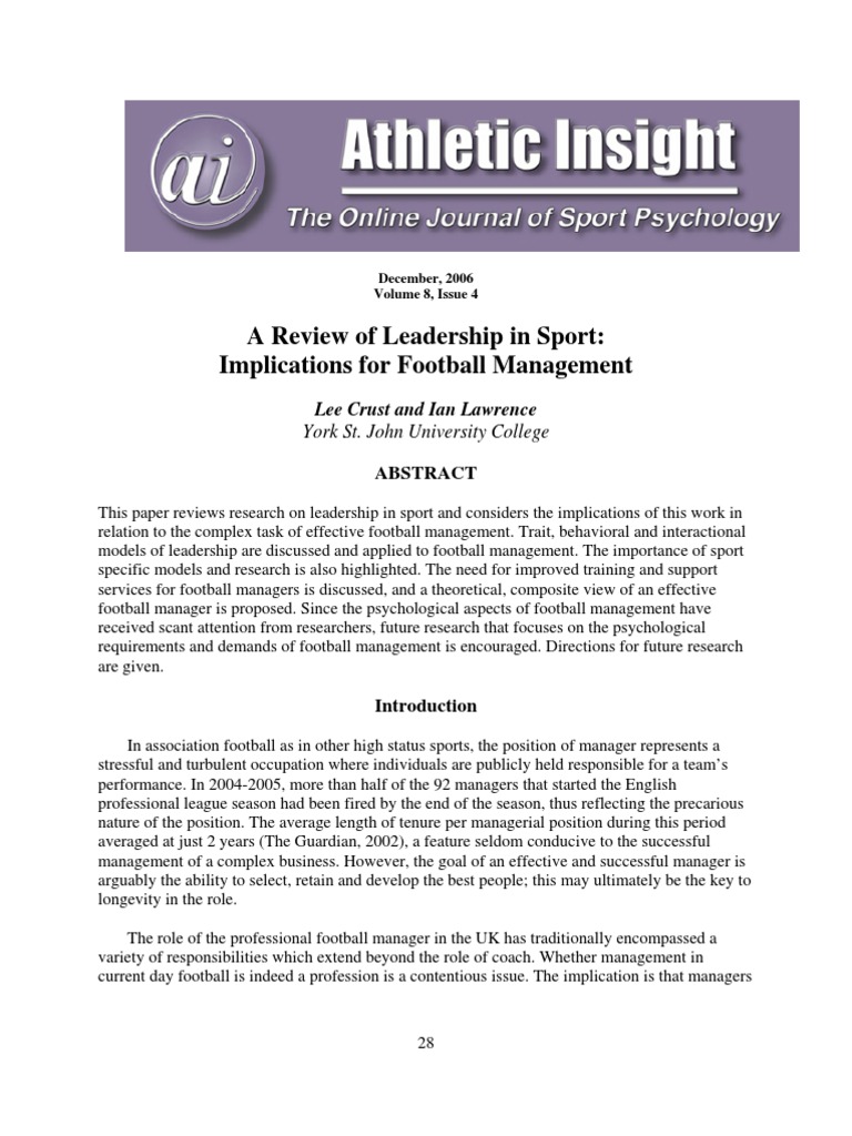 Leadership in Football Management | PDF | Psychological Resilience ...