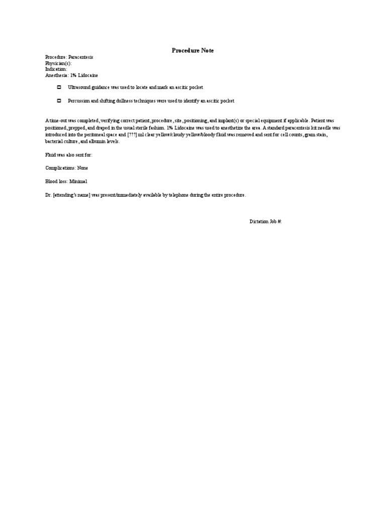 Paracentesis Procedure Note | PDF | Science & Mathematics