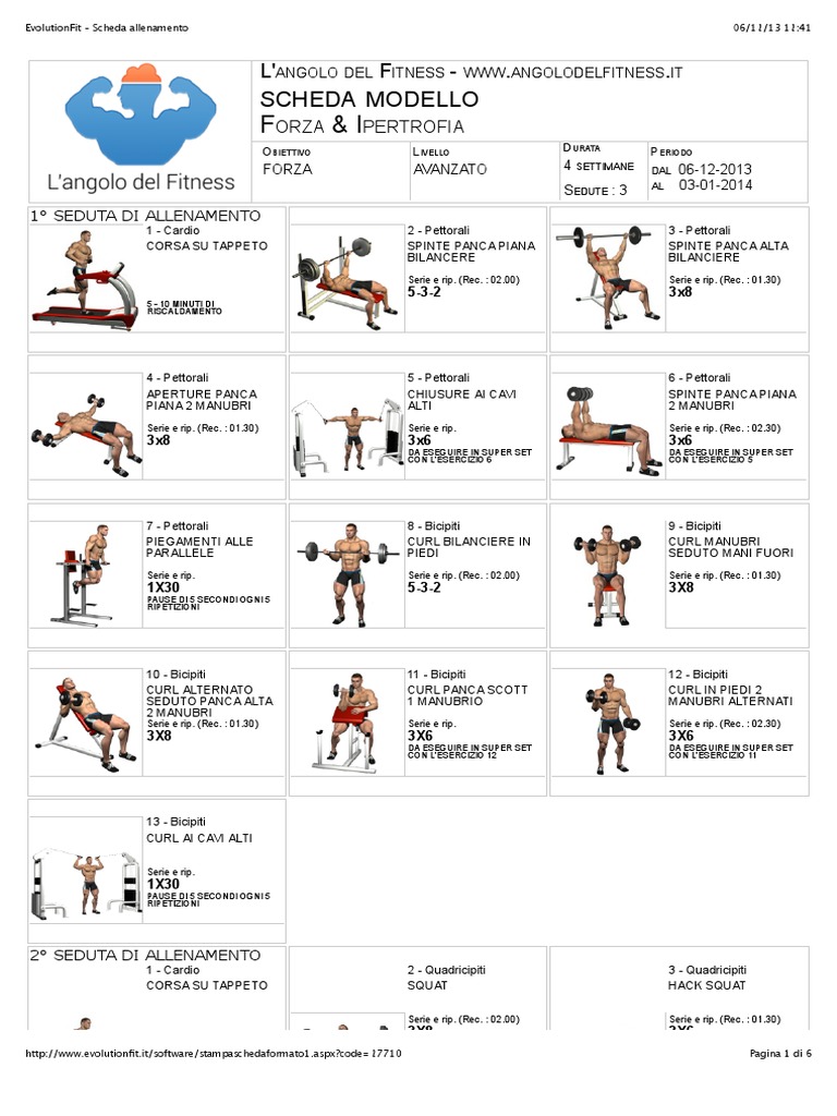 Langolo Del Fitness Scheda Allenamento Forza e Ipertrofia | PDF