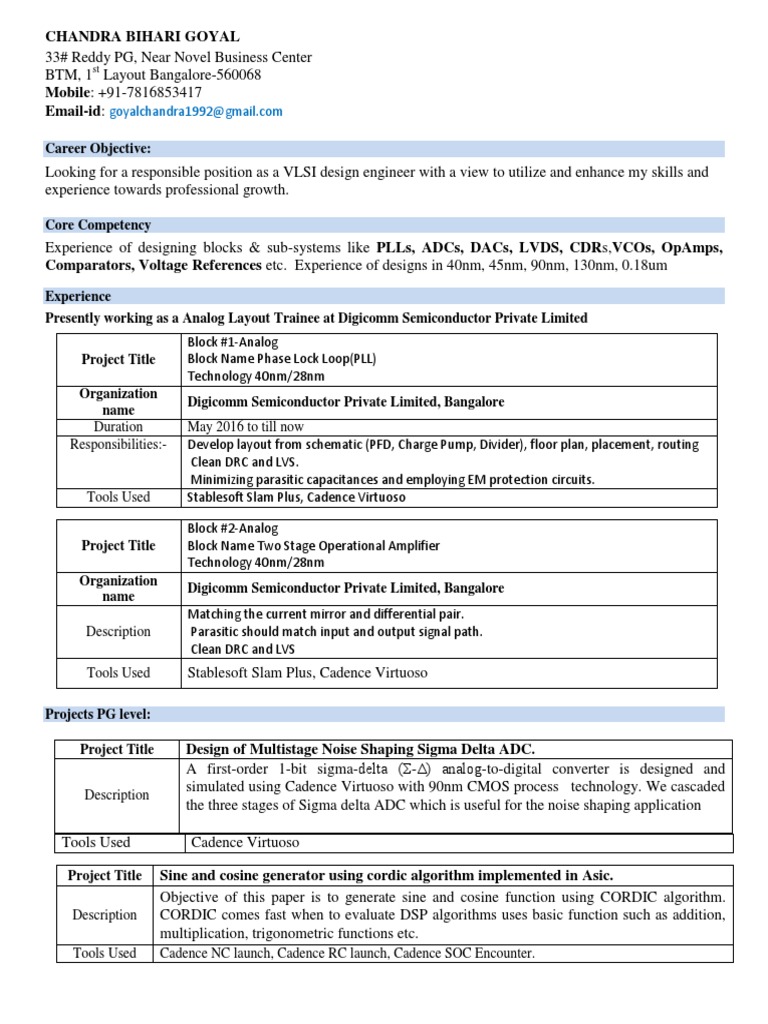 Chandra Resume VIT(M.tech-VLSI Design) Analog Design | Analog To ...