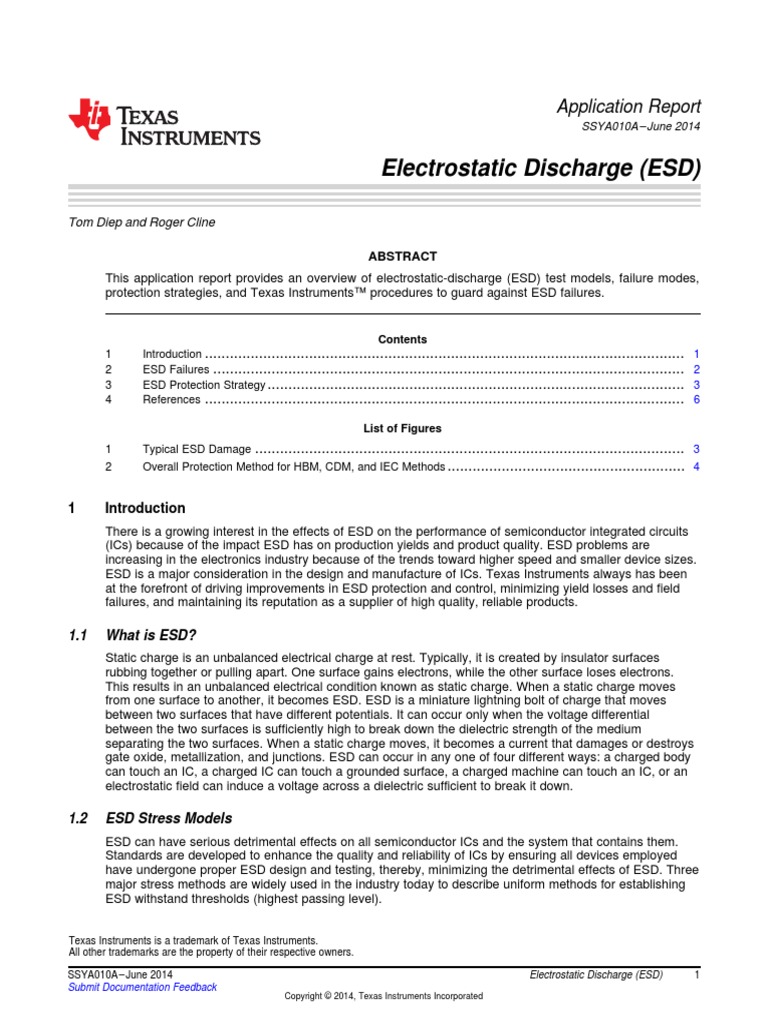 Electrostatic Discharge (ESD) : Application Report | PDF | Electrostatic Discharge | Electrical ...