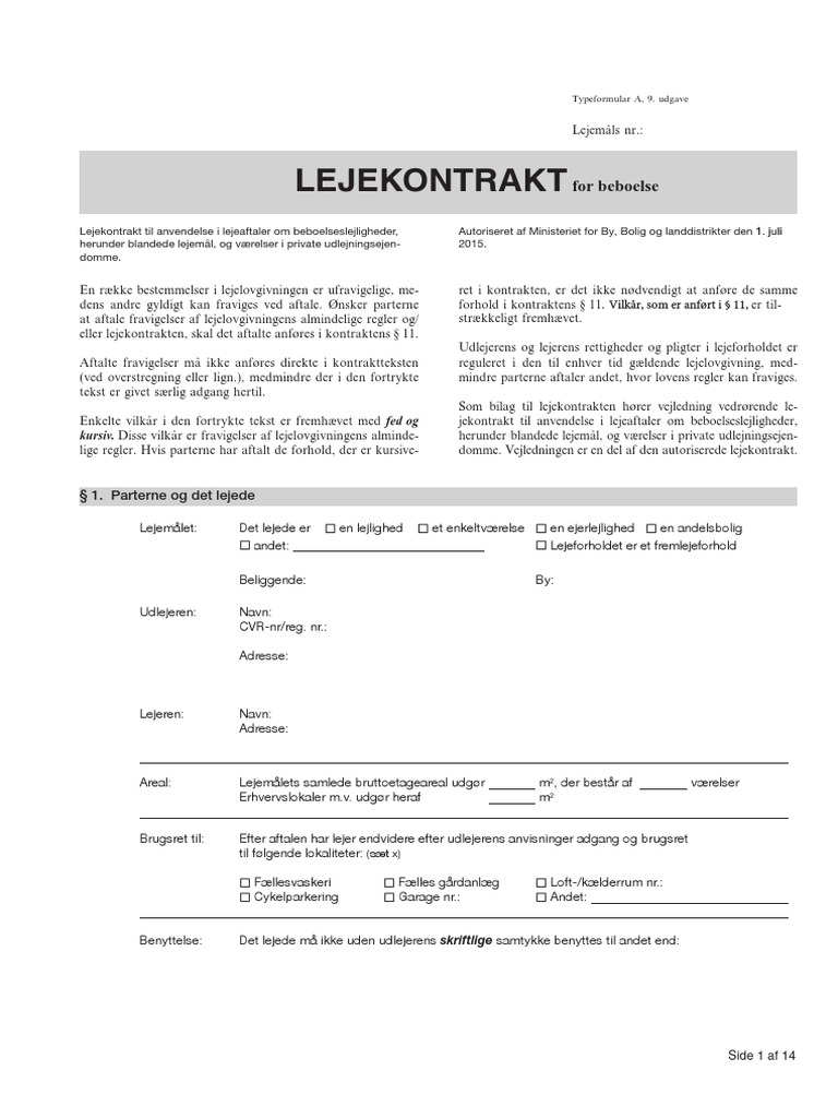 Standard PDF Lejekontrakt A9 | PDF