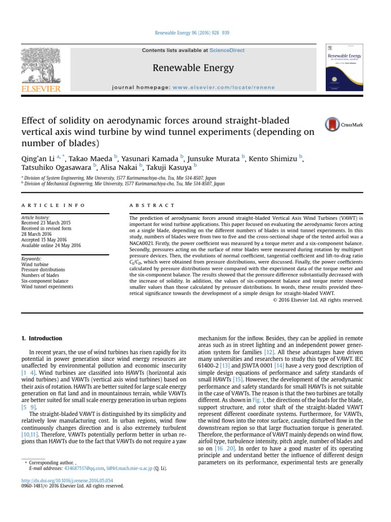 2016 Effect of Solidity On Aerodynamic Forces Around Straight-Bladed ...