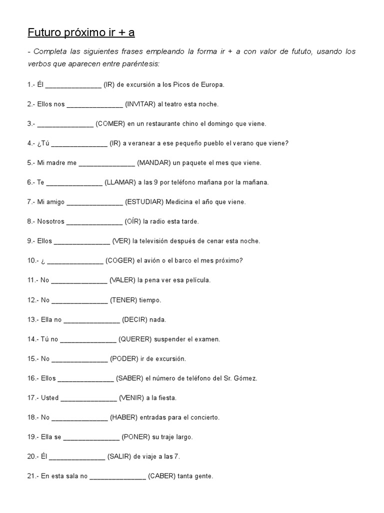 16. Ejercicios Futuro Próximo Ir | Ocio
