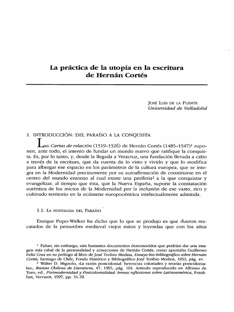 La Practica de La Utopia en La Escritura de Hernan Cortes PDF | PDF ...