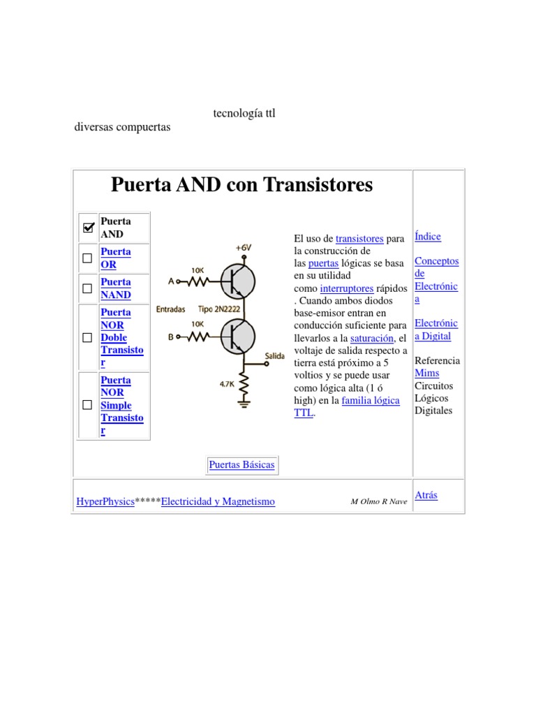 Puerta and Con Transistores | PDF | Transistor | Puerta lógica