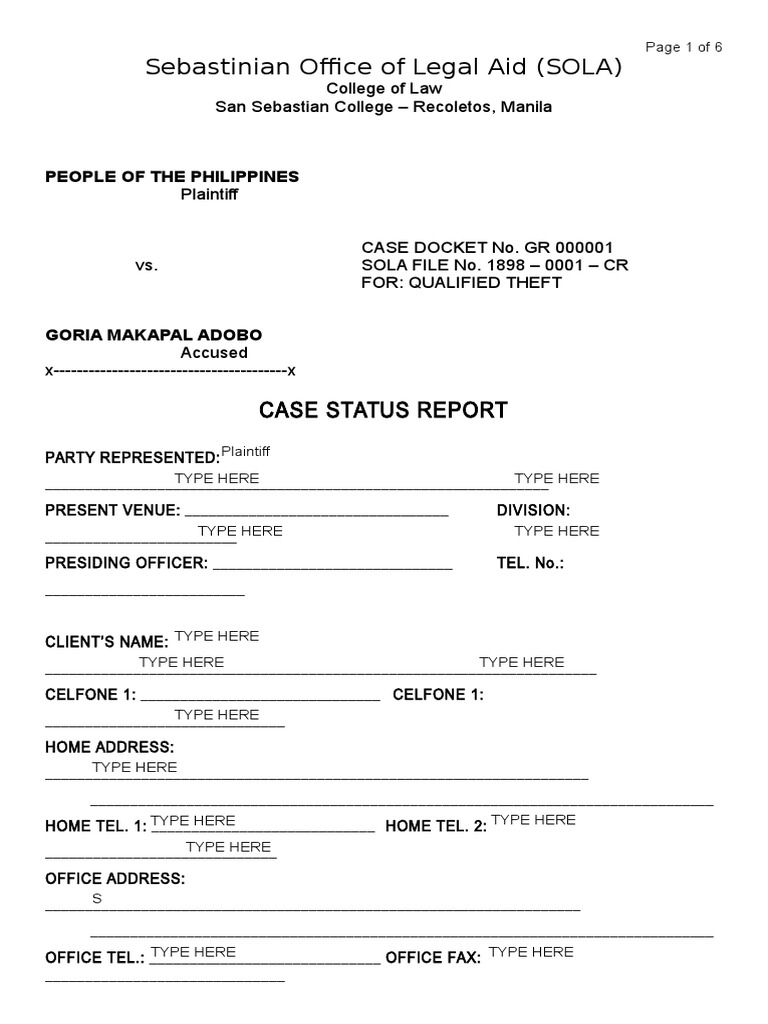 Status Report Sample | PDF | Arraignment | Lawsuit