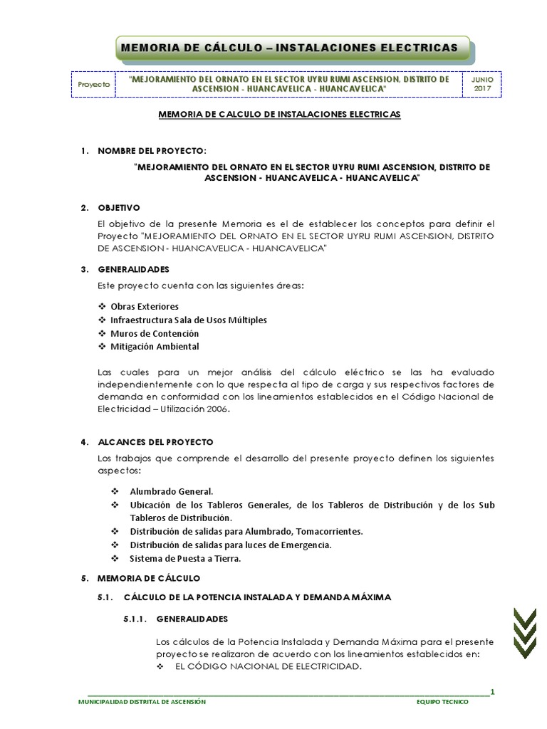 Memoria de Calculo Instalaciones Electricas | Corriente eléctrica | Energia electrica