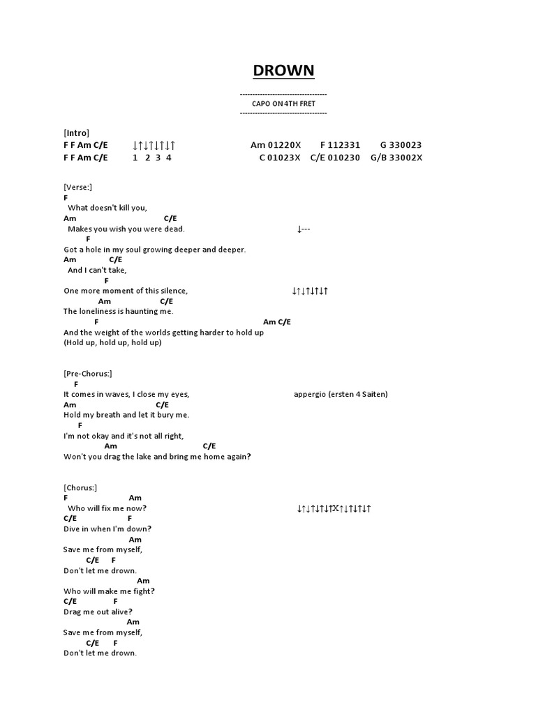 Drown - BMTH Chords Guitar | PDF | Song Structure | Irish Musical ...