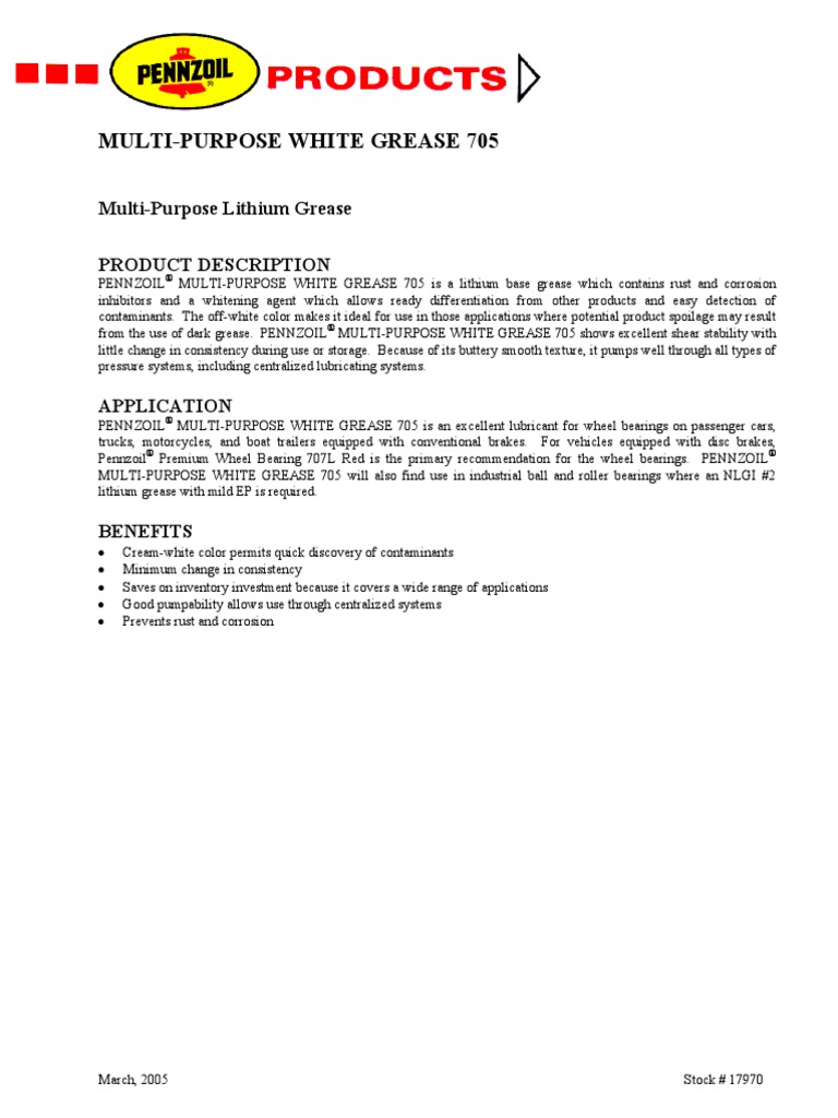 Multipurpose White Grease 705 | PDF | Mechanical Engineering | Materials