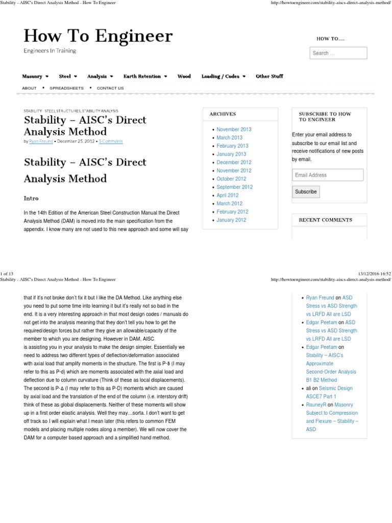 Stability - AISC's Direct Analysis Method - How To Engineer | PDF ...