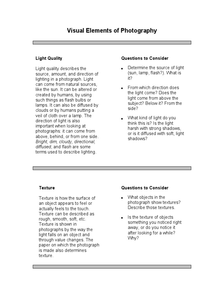 Key Visual Elements in Photography | PDF | Composition (Visual Arts ...