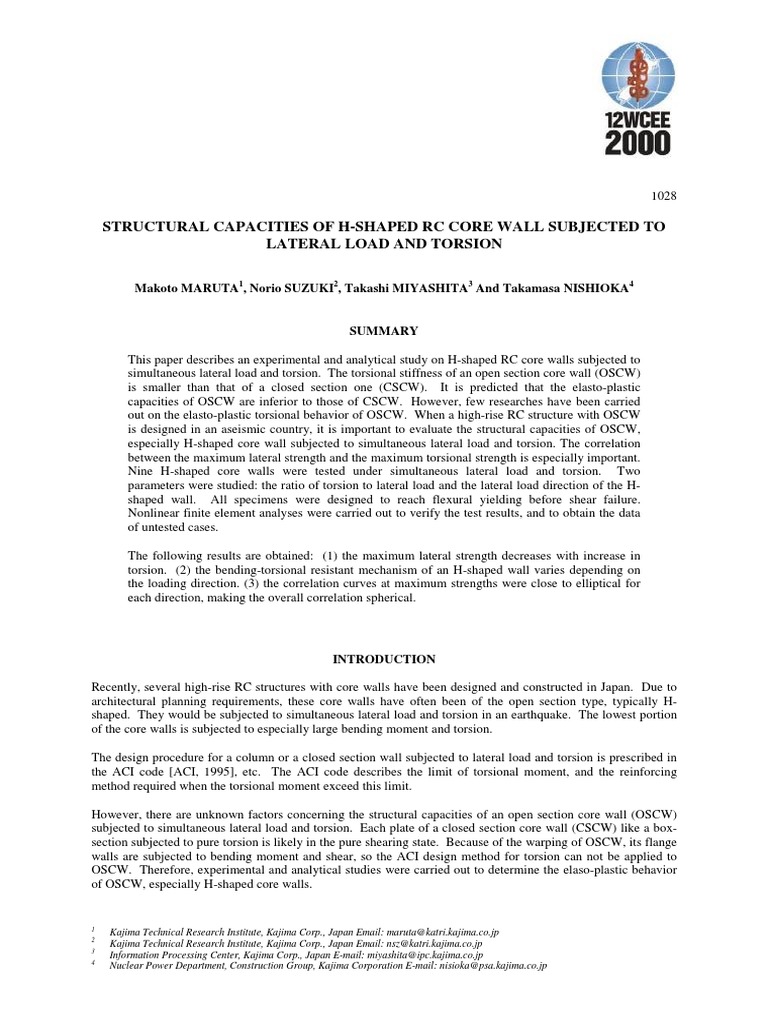 Structural Capacities of H-Shaped RC Core Wall Subjected To Lateral ...