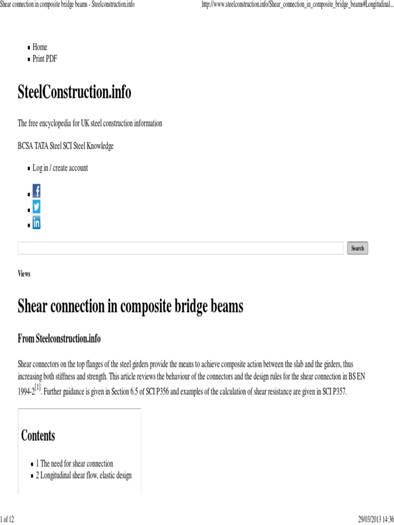 Shear Connection in Composite Bridge Beams - Steelconstruction | PDF ...
