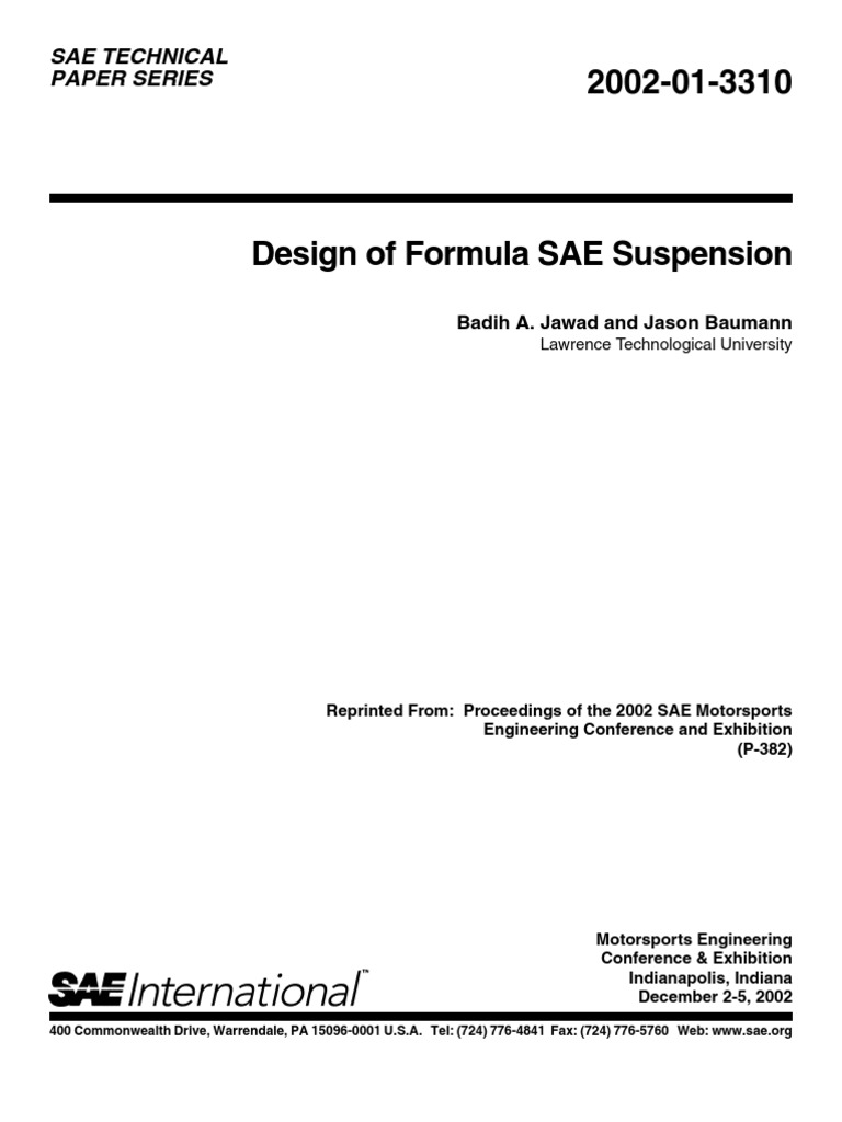 Fsae Suspension Design Lawrence | PDF | Suspension (Vehicle) | Tire