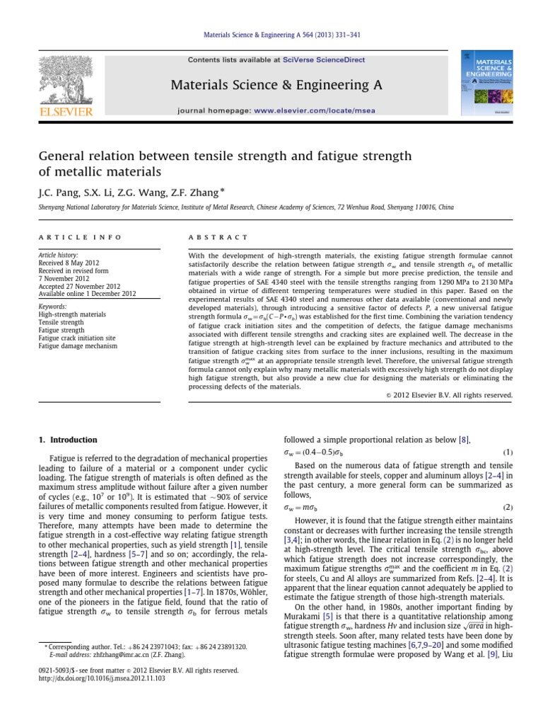 Fatigue Strength PDF | PDF | Strength Of Materials | Fatigue (Material)