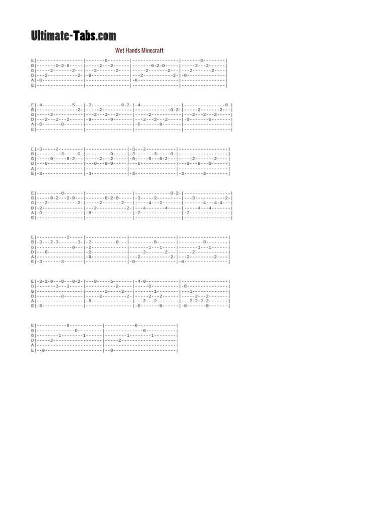 Wet Hands Minecraft Guitar Tab | Notación musical | Composiciones Musicales