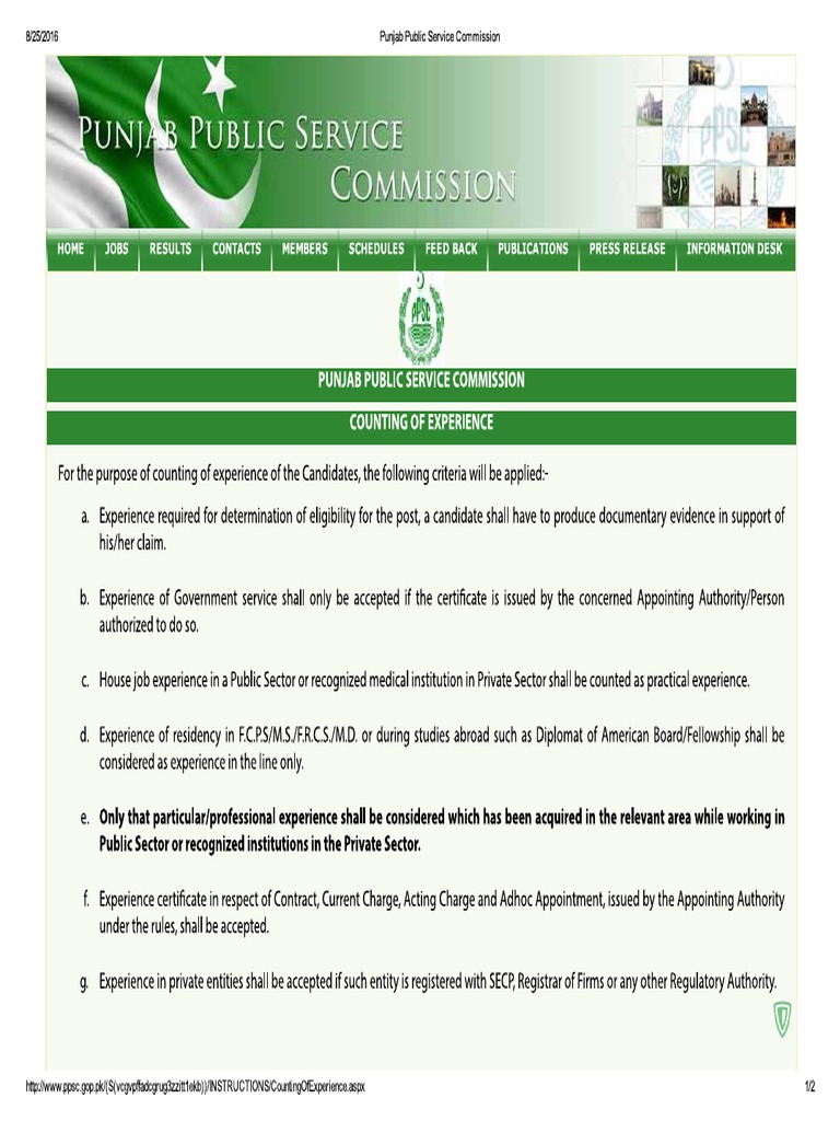 PPSC Instructions Counting of Experience | PDF